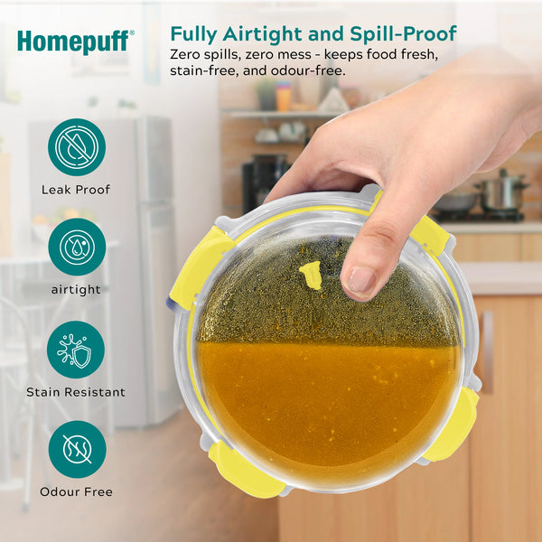 Home Puff Borosilicate Glass Lunch Box Set 4 x 420 ml with Carry Bag